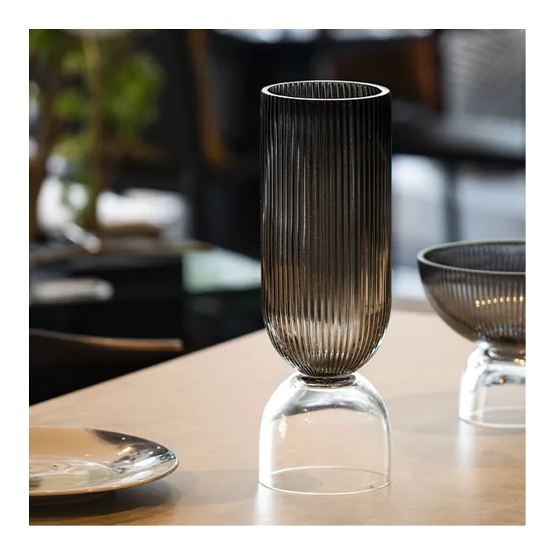 VS SHY20253AB TWO TONE INVERTED GLASS VASE SMOKE & CLEAR | Star Living
